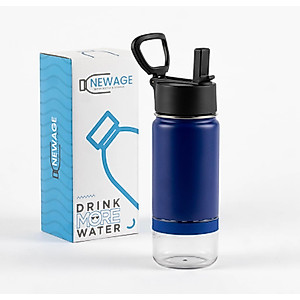 Newage Water Bottle Storage (Blue) 12oz (Stainless Steel, Straw Lid, Leak-Proof, Extra Compartment, Insulated, Powder Coated, Durable Carry Handle) Men, Women, & Kids