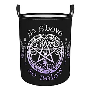 Waterproof Wiccan Pagan Witch Tripple Moon Pentagram Circular Hamper Round Laundry Baskets Foldable Laundry Bags For Family/Kids/Bathroom/Bedroom/Dorm Medium