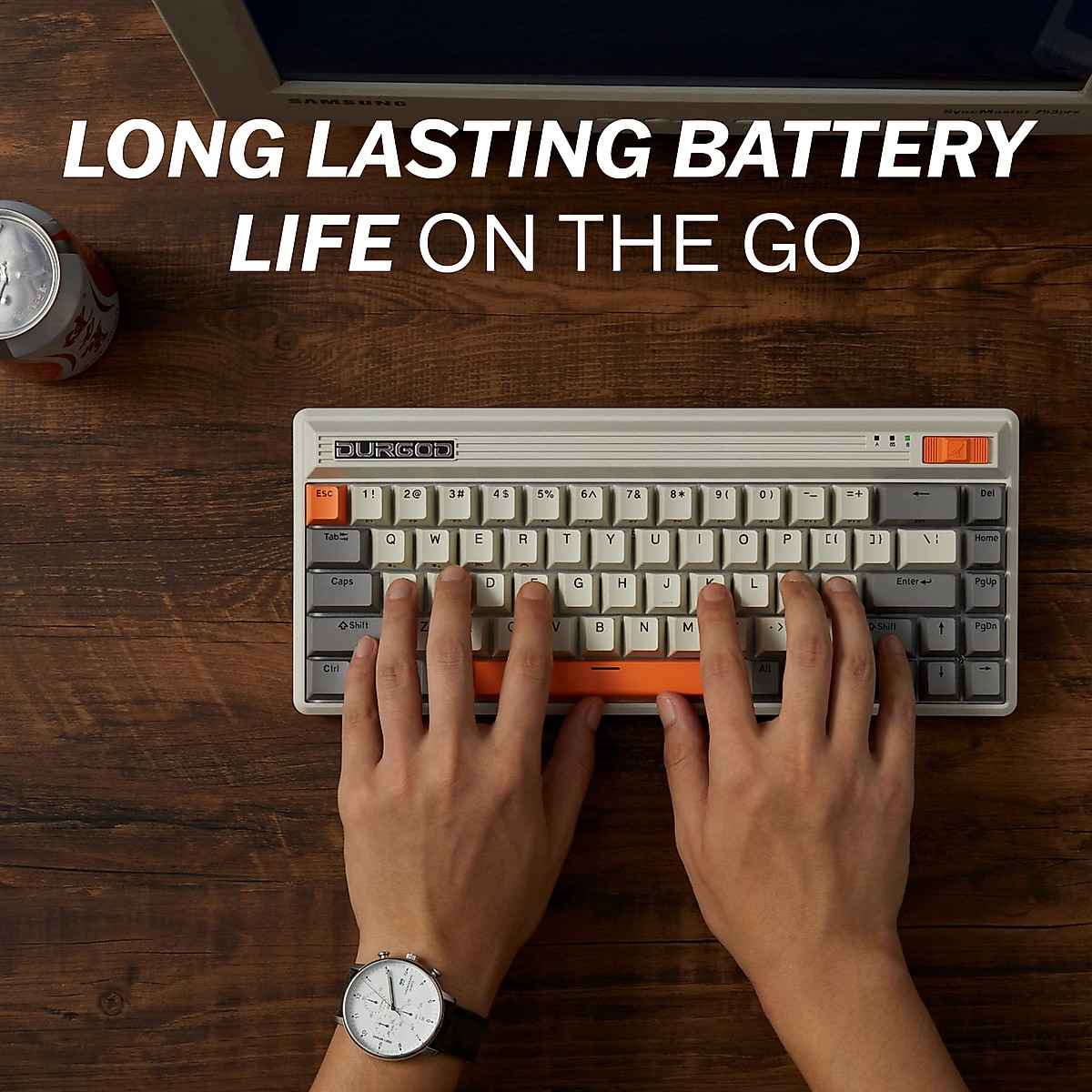 DURGOD Fusion Mechanical Retro Keyboard | 65% Layout | Wireless 2.4 GHz, Bluetooth 5.0, USB C | Doubleshot PBT | Up to 40 Days Battery Life | Windows, Android, iOS (Cherry MX Brown, Navigator)