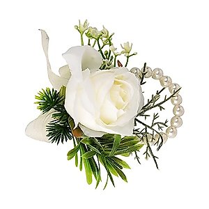 White Ivory Rose Wrist Corsages for Weeding Prom Corsage Wristlet for Women Bridal Bridesmaid Wrist Flower Corsage for Prom Party Decorations for Women Girls Weeding Artificial Flowers for Party Prom