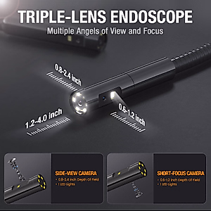 Triple Lens Endoscope with Light, Teslong NTS500 Pro Borescope Inspection Camera with 5inch 720P HD Monitor, Industrial Mechanic Camera Scope, Fiber Optic Snake in Wall Camera(16.5FT)