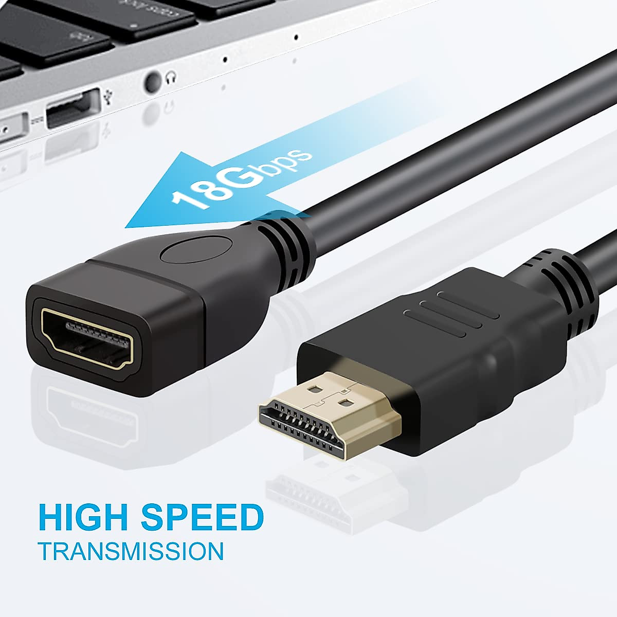 LANMU HDMI Extender, HDMI Extension Cable Male to Female 18Gbps High Speed 4K Extender Cord Adapter Compatible with Roku/Fire TV Stick,Chromecast, PS4/PS5,Nintendo Switch (1FT, 2Pack)