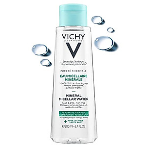 Vichy Pureté Thermale Mineral Micellar Cleansing Water, Makeup Remover & Facial Cleanser with Salicylic Acid for Combination to Oily Skin , 6.76 Fl. Oz