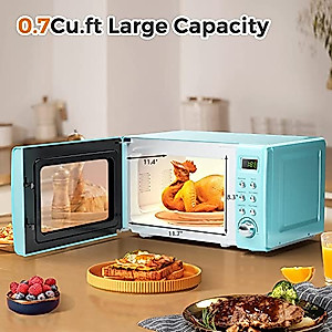 ARLIME Small Microwave, 0.7Cu.ft 700 Watt Countertop Microwave with 5 Micro Power Defrost & Auto Cooking Function, Stainless Steel Interior, LED Display, Retro Microwave for Kitchen, RV, Dorm (Green)