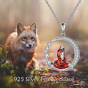 LUHE Fox Necklace Gifts 925 Sterling Silver Kitsune Moon Pendant Necklace Jewelry Gifts for Women (Animal necklace-fox)
