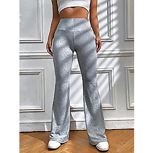 SOLY HUX Women's High Waisted Flare Leggings Sweatpants Bell Bottoms Bootcut Yoga Pants Solid Light Grey M