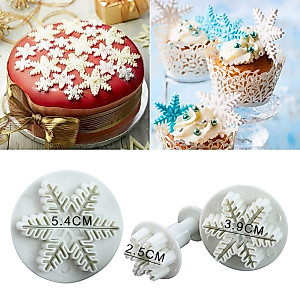 SBYURE Snowflake Cookie Cutter Set,5 Pcs Snowflake Shaped Stainless Steel Mold Cookie Cutter & 6PCS Snowflake Plunger Decorating Fondant Embossing Tool for Christmas and Winter Holiday