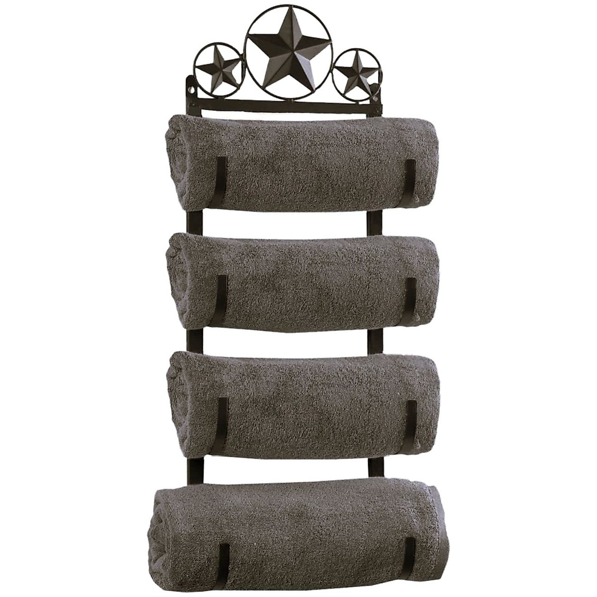 BestGiftEver Rustic Metal Star Towel Roll Wall Rack - Farmhouse Style Towel Rack for Western Bathroom Decor, Lodge and Cabin Decor, Decorative Wall Rack for Towels, Ideal for Country Home Owners