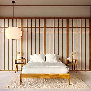 Bme Dinkee Queen Bed Frame Wood 15 Inch - Solid Wood Platform Bed Frame - Japanese Joinery Bed - Modern & Minimalist Style - Wood Slat Support - Easy Assembly - No Box Spring Needed - Caramel