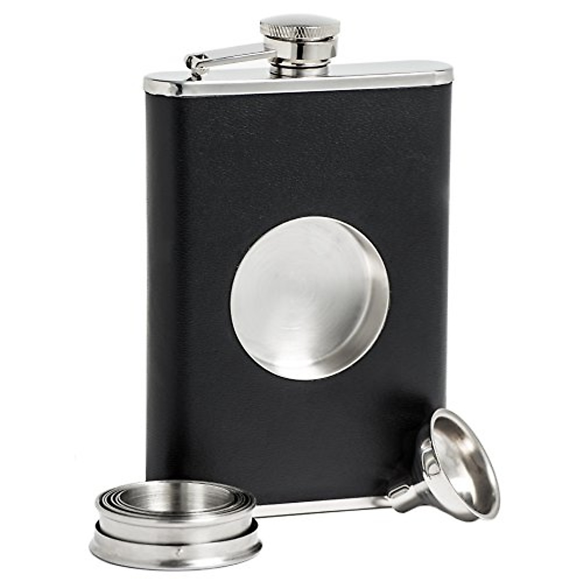 Shot Flask - Stainless Steel 8 oz Hip Flask, Built-in Collapsible 2 Oz. Shot Glass & Flask Funnel - BarMe Brand