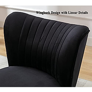 DUOMAY Modern Accent Chair Set of 2 Velvet Slipper Chair with Gold Legs Wingback Side Chair for Living Room Bedroom Entryway Small Corner Chair for Space Saving, Black