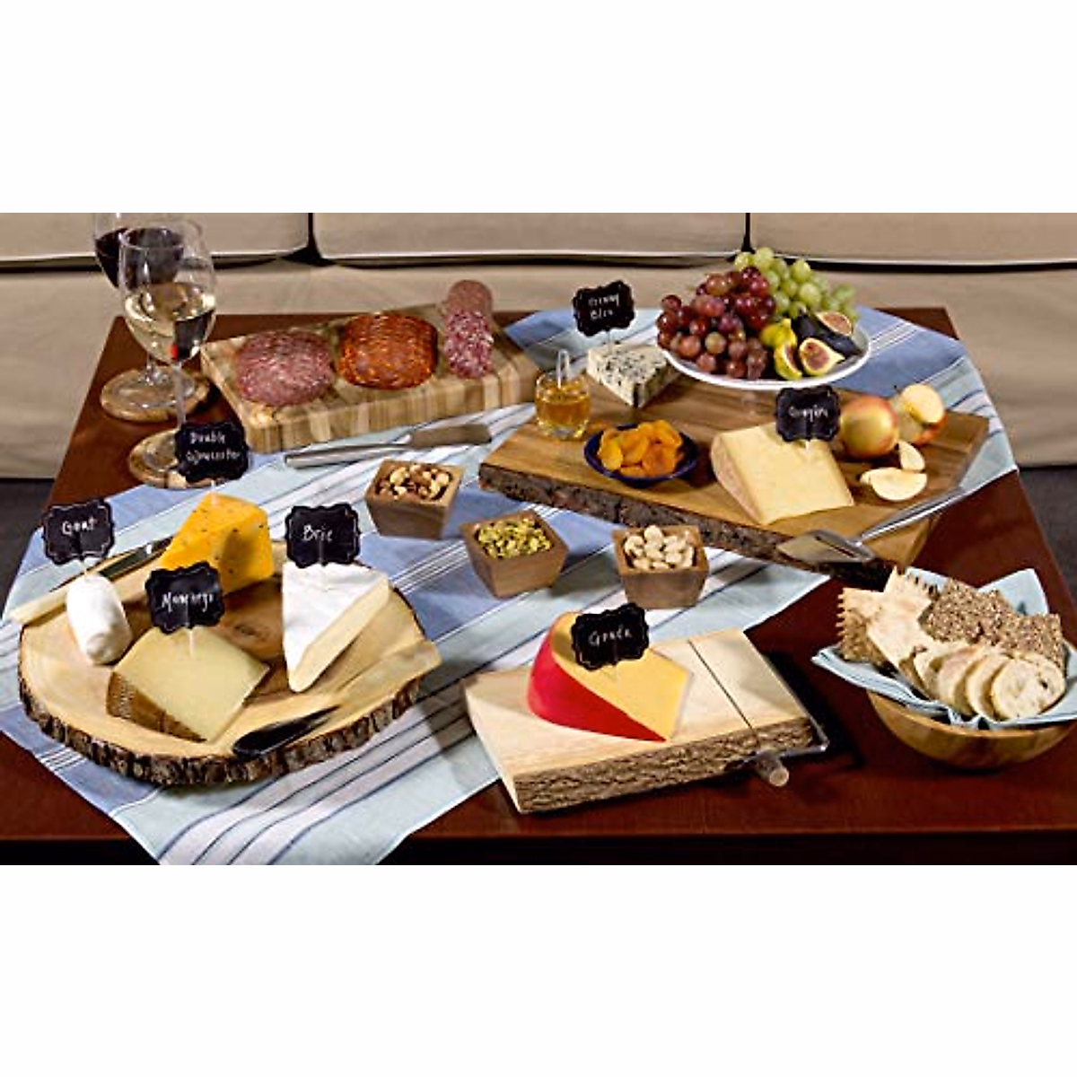 Lipper International Acacia Tree Bark Footed Server for Cheese, Crackers, and Hors D'oeuvres, Large