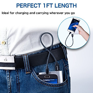 iSeekerKit Short Micro USB Cable 1Ft Nylon Braided Fast USB Charging Cord Compatible for External Battery Charger, Samsung, HTC, LG, Android and More [3 Pack] (Black)