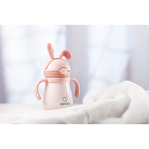 SIECKO Stainless Steel Baby Water Bottle - Straw Sippy Cups For Toddlers - 2 Kinds of Lids - Pacifier and Straw Sippy Cup - Double Walled - Insulated Baby Bottle - 9Oz