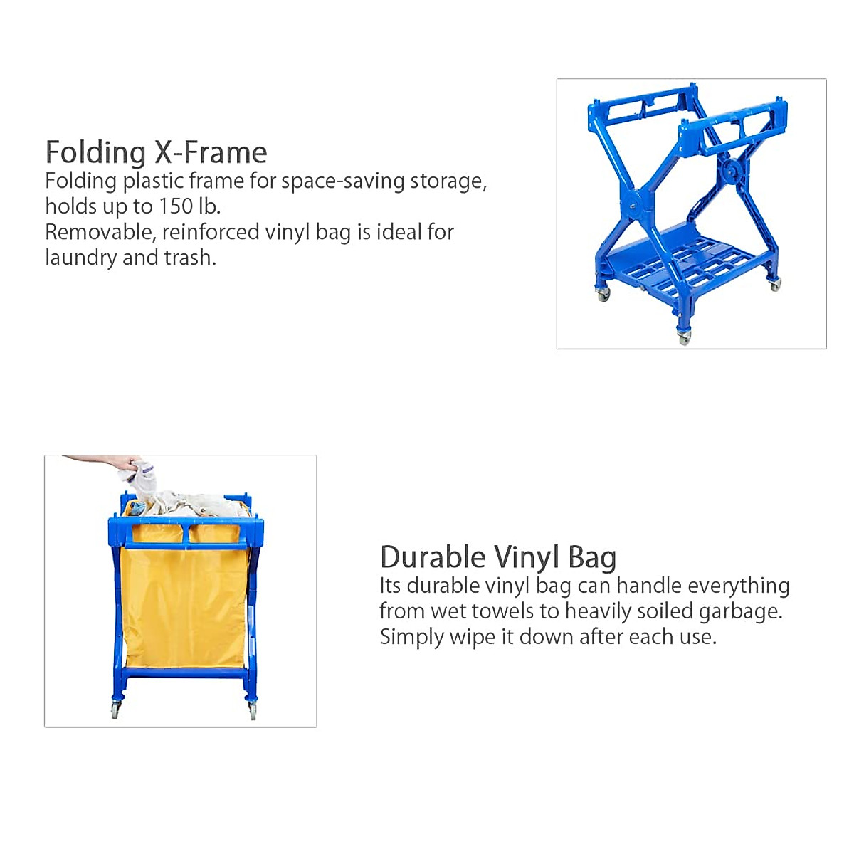 Commercial Laundry Cart with Wheels | 350 LBS Load | Foldable.