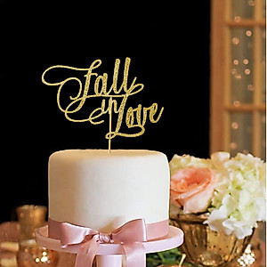 Fall in Love Cake Topper for Wedding Bridal Shower Engagement Bachelorette Party Decorations Gold Glitter
