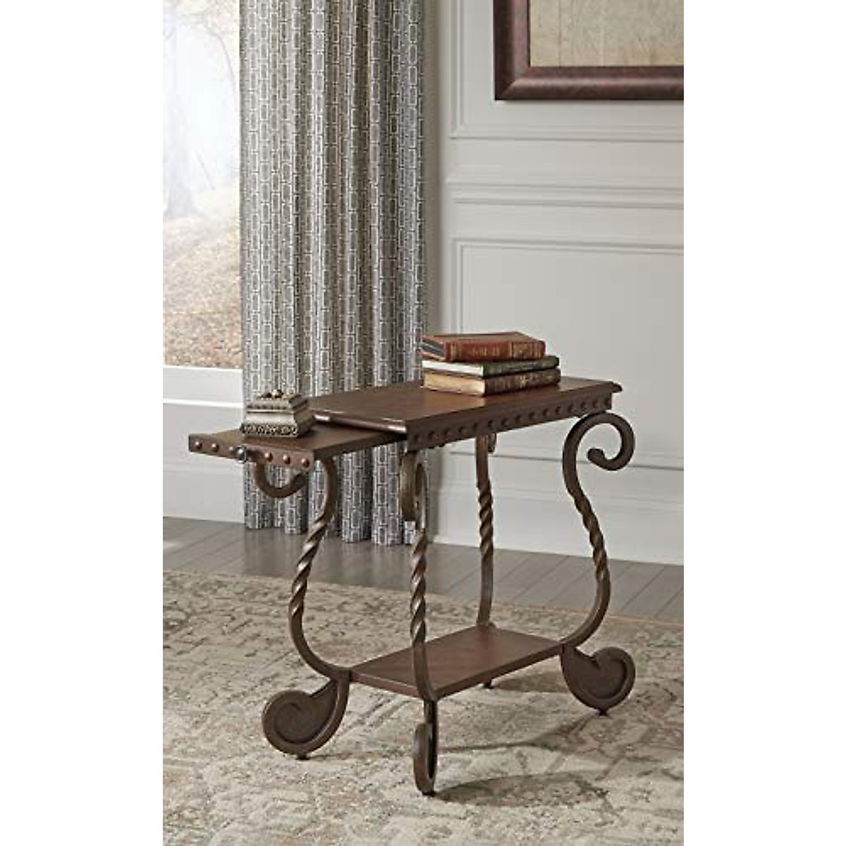 Signature Design by Ashley Rafferty Vintage Inspired Rectangular Open Chairside End Table, Dark Brown