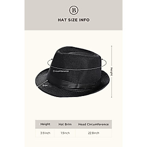 BABEYOND Straw Fedora Hat for Men Panama Trilby Hat Short Brim Summer Sun Hat A-Black