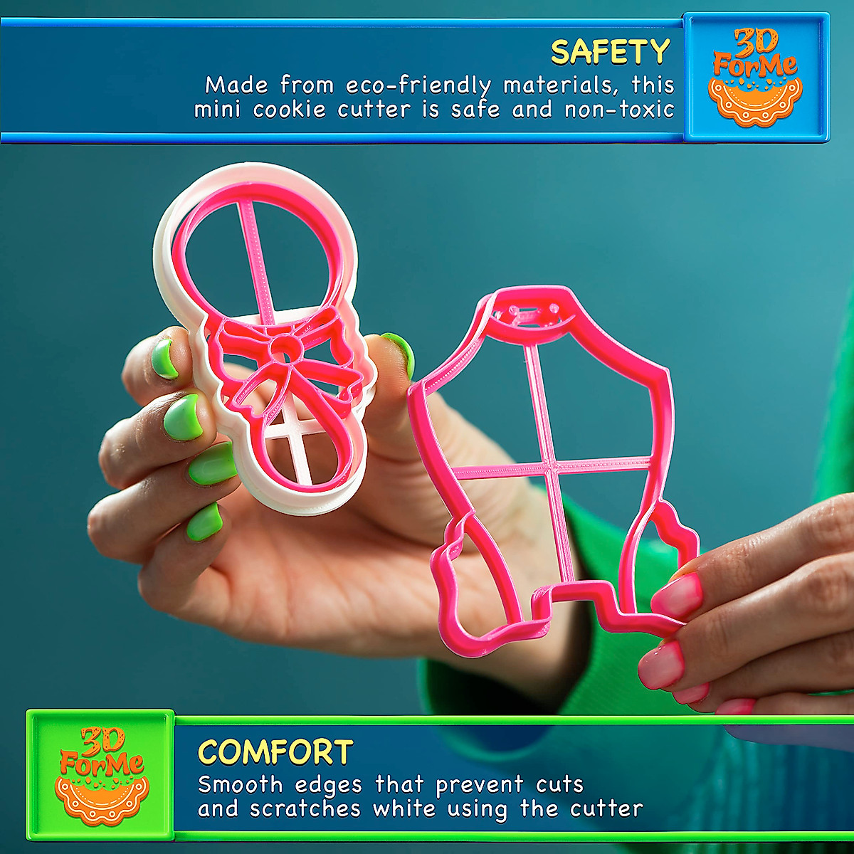 Cookie Cutter by 3DForme, Set Onesies & Rattle Cake Fondant Frame Mold for Buscuit