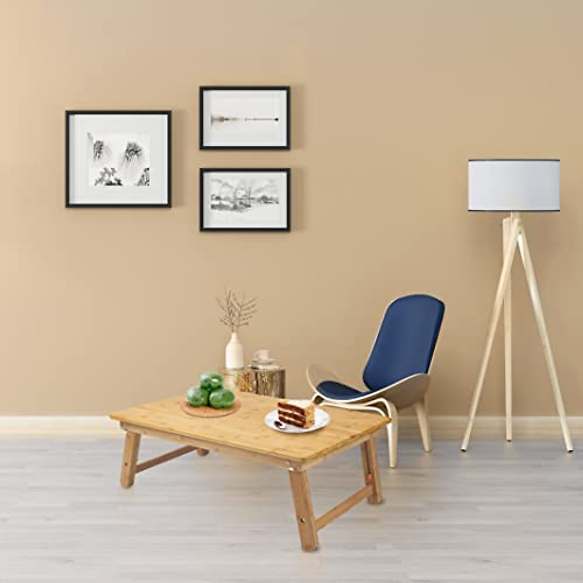 Large Size Laptop Tray Desk Nnewvanet 25.6x17.7in Bamboo Floor Desk Low Table Bed Tray Table,Foldable Adjustable Study Writing Gaming Breakfast Serving Floor Table Support 18in Laptop w' 4 Leg Lock
