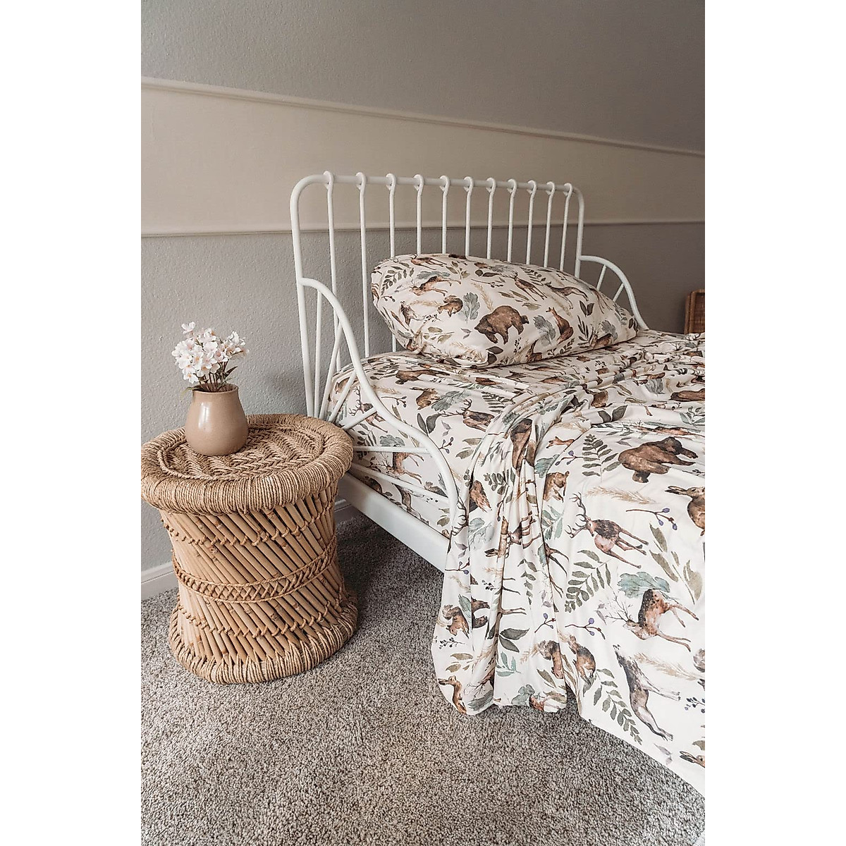 Pobi Baby - Premium Twin Fitted Sheet, Flat Sheet with Pillow case - Ultra-Soft Cotton Blend, Stylish Woodland Pattern, Deep Pockets - Twins Sheets - 3 PC (Wildlife Animal)