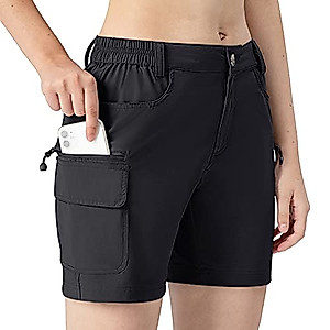 NAVISKIN Women's Hiking Cargo Shorts UPF 50+ Outdoor Shorts Quick Dry Water Repellent Camping Golf Shorts Black Size XL