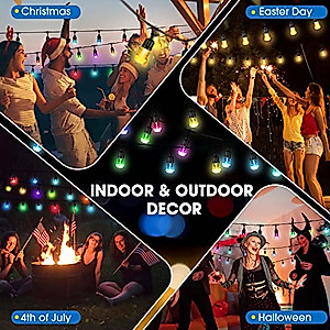 Queker Upgrade 25ft Outdoor String Lights,Smart RGB LED String Lights Work with Alexa,Waterproof Outside Patio String Lights with 12 Dimmable LED Bulbs,Color Changing Outdoor Lights with App & Remote