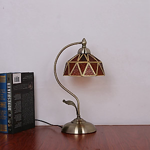 DOnhek Antique Reading Lamp Tiffany Style Classical Lamp Retro Bedside American Desktop Study Brass Decoration Personality Glass Table Lamp (Coffee Color)