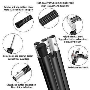 SAN LIKE Tent Poles Aluminum Tent Poles for Tarp 75inch Camping Tarp Poles Adjustable Collapsible Tent Poles for Awnings Canopy Rain Fly Shelter 2 Sets (5 Sections)