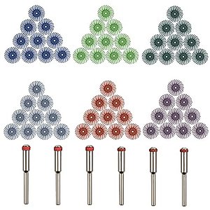 BUYGOO 60pcs 1 Inch Bristle Disc Kit with 6pcs Mandrels for Rotary Tools, Detail Abrasive Wheel for Cleaning & Polishing, Radial Bristle Wheel with Grit 80 120 220 400 600 1000