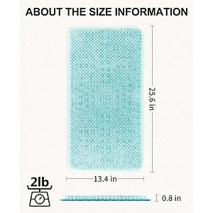 OTHWAY Non Slip Grassy Bathtub Mat : 25.6X13.4 Inches Sturdy But Soft Bath Mat_Quick Drain Shower Floor Mat with Soft Bristles for Scrubbing Feet (Light Blue)