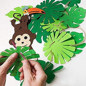 Pinkblume Felt Palm Leaves Monkey Bird Toucan Hanging Wall Decorations for Kids First Birthday Wild One 1st Tropical Jungle Safari Animal Party Banner Garland for Boys Baby Shower Living Room Bedroom