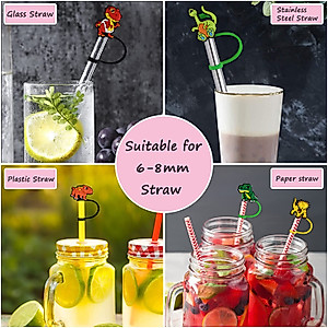 Ulbemoll Straw Cover Cap, 8PCS Dinosaur Straw Tips Cover Stanley Cup Straw Cover for 6 to 8 mm Reusable Straws Lovely Cartoon Straw Protector Straw Tip Cap for Girls Boys Kids Party Gift