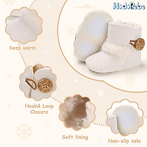 HsdsBebe Isbasic Infant Baby Buttons Snow Boots Anti-Skid Rubber Sole for Toddler Boys Girls Winter Warm Crib Shoes (6-12 Months, A/White)