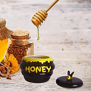 Vencer Ceramic Honey Jar with Lid and Honey Wooden Dipper,Mini Honey Jar for Home Kitchen,VHP-001