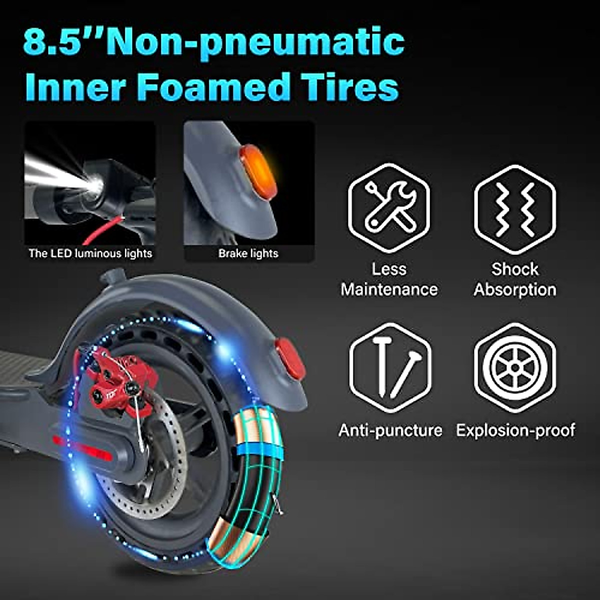 Electric Scooter for Adults, 350W Motor 36V/10Ah Lithium Up to 19 MPH & 21 Miles Long Range, 8.5" Honeycomb Tires Foldable and Portable Cruise Control Commuter Scooter for Adults