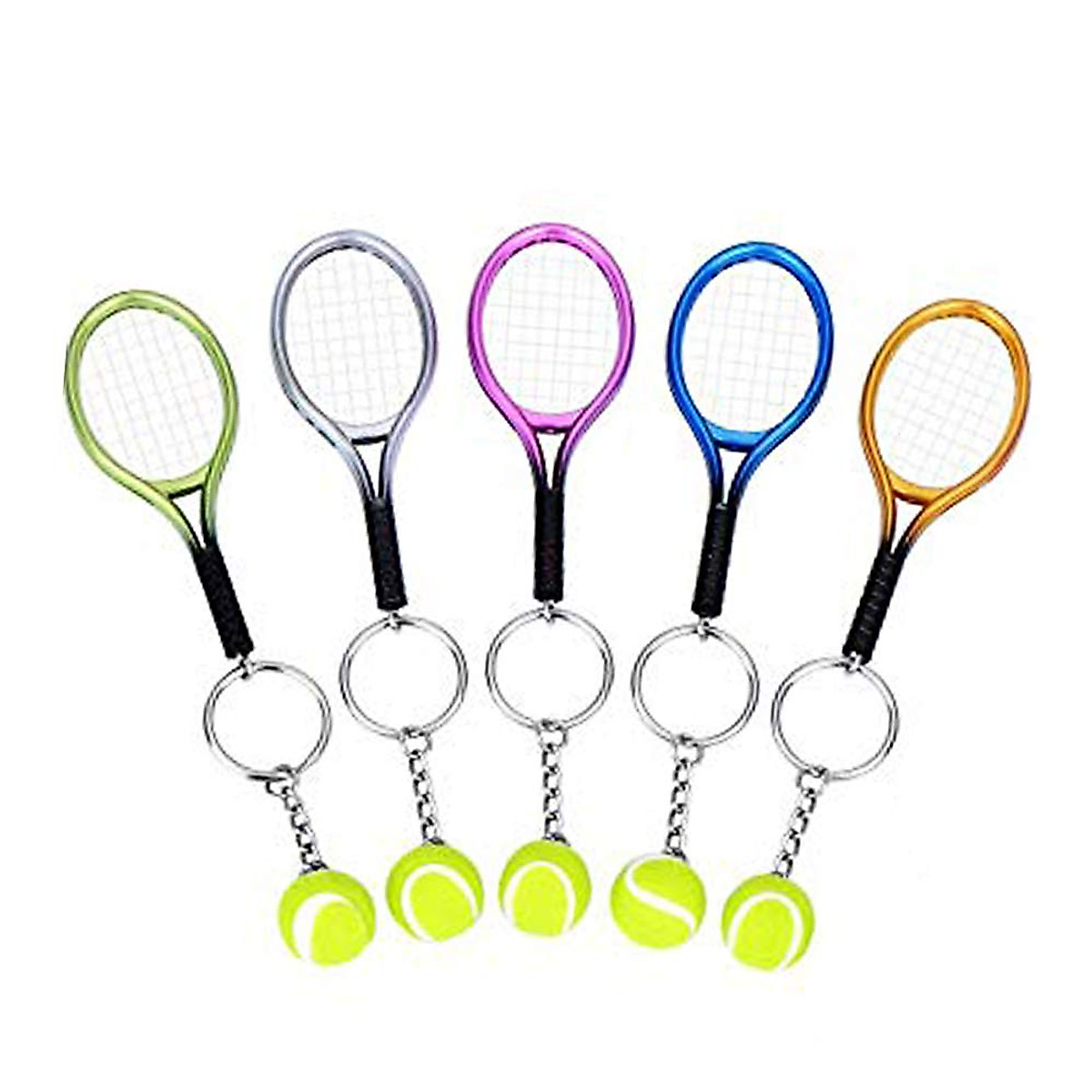 X Hot Popcorn 5 Color Mini Tennis Racket with Ball Keychain Key Ring