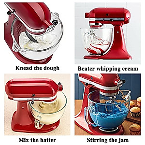 Funmit Glass Mixng Bowl for 4.5 and 5 Quart Tilt-Head Stand Mixer Bowls, Kitchen Glass Bowls Aid with Measurement Markings