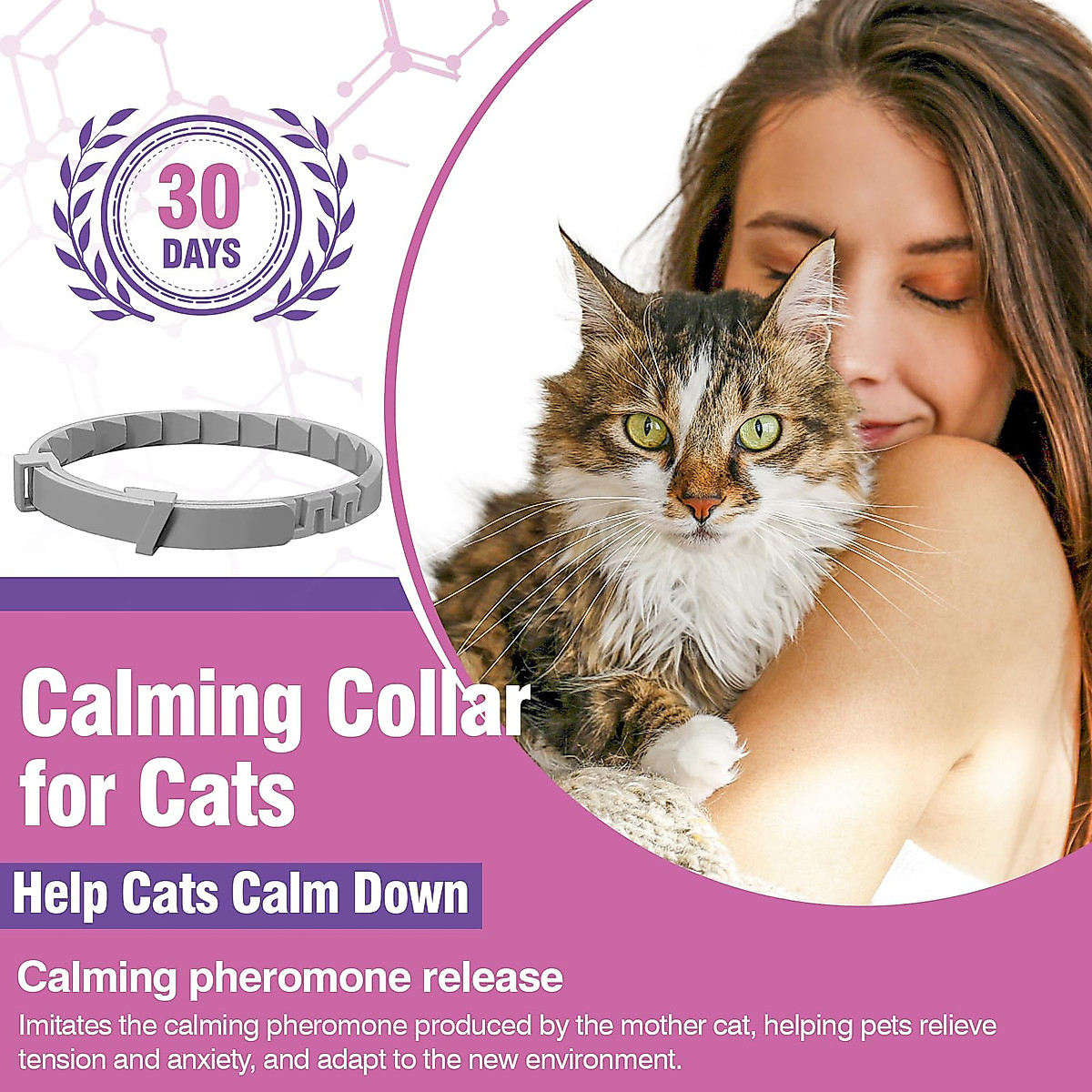 Calming Collar for Cats 4 Pack Calming Cat Collars Adjustable Soother Cats Calming Collars Anxiety Relief Stress Pheromone Collar for Cats Comfort Cat Calm Collars Lasts 30 Days Cats Calming Collar