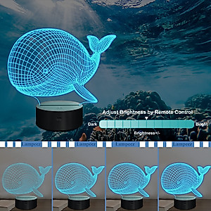 Lampeez Ocean Sea Animals 3D Lamp Kits,Dolphin, Marlin,Shark,Whale 3D Night Light for Kids (4 Patterns) with Remote Control & 16 Colors Changing & Dimmable Function & Xmas Birthday Gifts for Boy Girl