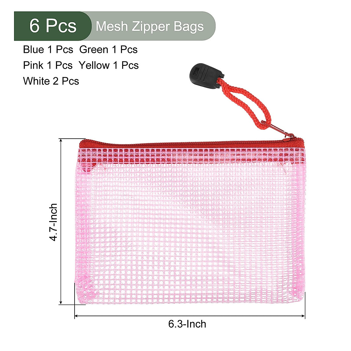 YOKIVE 6 Pack Mesh Zipper Bags, A6 Mesh File Pockets Plastic Document Pouch, Great for Office Appliances Travel Storage(Multicolor)