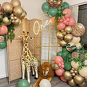 Rubfac 145 Wildlife Pink Sage Green Balloon Garland Arch Kit Giraffe Balloons for Girls Baby Shower Wild Decoration Giraffe Safari Party Supplies