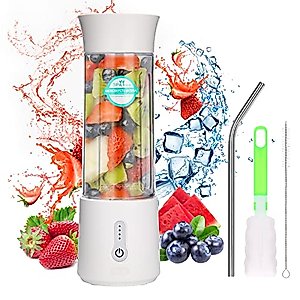 Portable Blender for Shakes and Smoothies,17oz Personal Size Blender with USB Rechargeable and 6 Blades, Fruit Veggie Fresh Juicer Mini Portable Blender Cup for Travel Sports Kitchen (White)