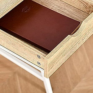 HOMCOM Home Office Desk, Computer Desk for Small Spaces, Writing Table with Drawer and Storage Shelves, Natural