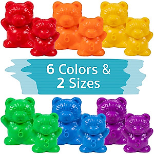 Colorful Counting Bear Cubs & Jumbo Rainbow Tweezers - Includes Bucket of 125+ Bears and 6 Pairs of Tweezers - Great for Early Childhood Education, Preschool Prep, Daycare Activities, Montessori Toys