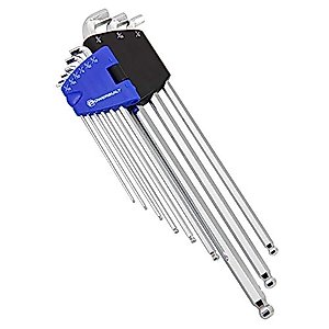 Powerbuilt 9 Piece SAE Stubby End, Extra Long Arm Ball End Hex Key Wrench Set, L-Wrenches for Tight Places, Storage - Blue 240099