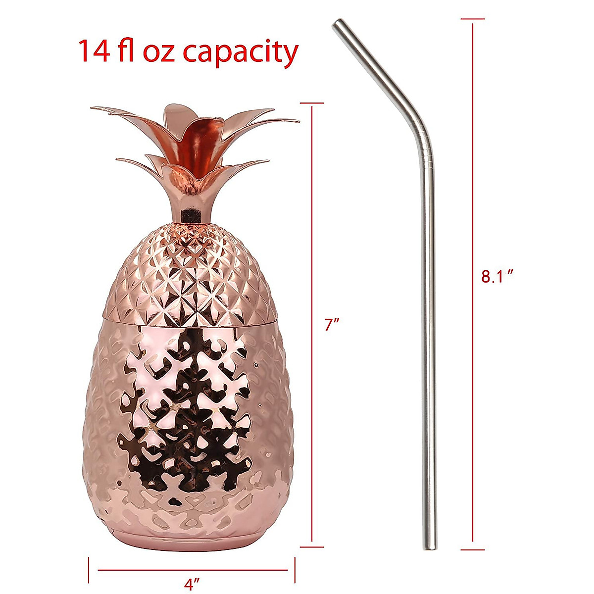 Vastigo 14 oz Pineapple Copper Plated Stainless Steel Cocktail Bar Standing Tumbler Mug Cup | Bar ware Kitchen | Drinking Party Cup