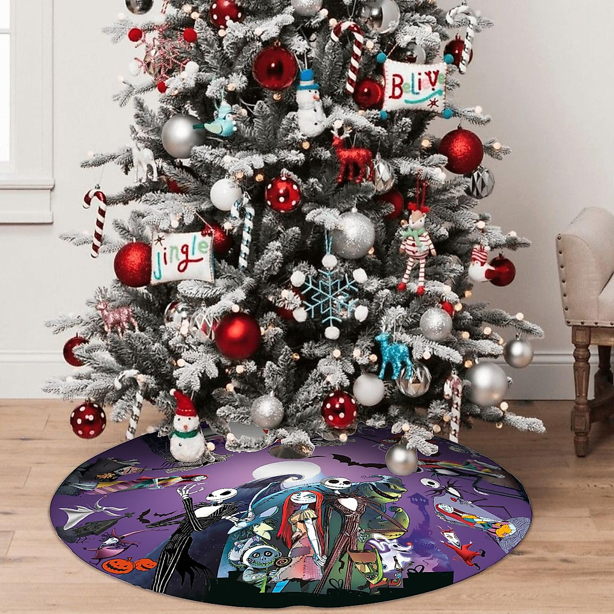 Sarvakua Halloween Tree Skirt 36 Inch Jack Skulls for Holiday Halloween Christmas Home Party Decor