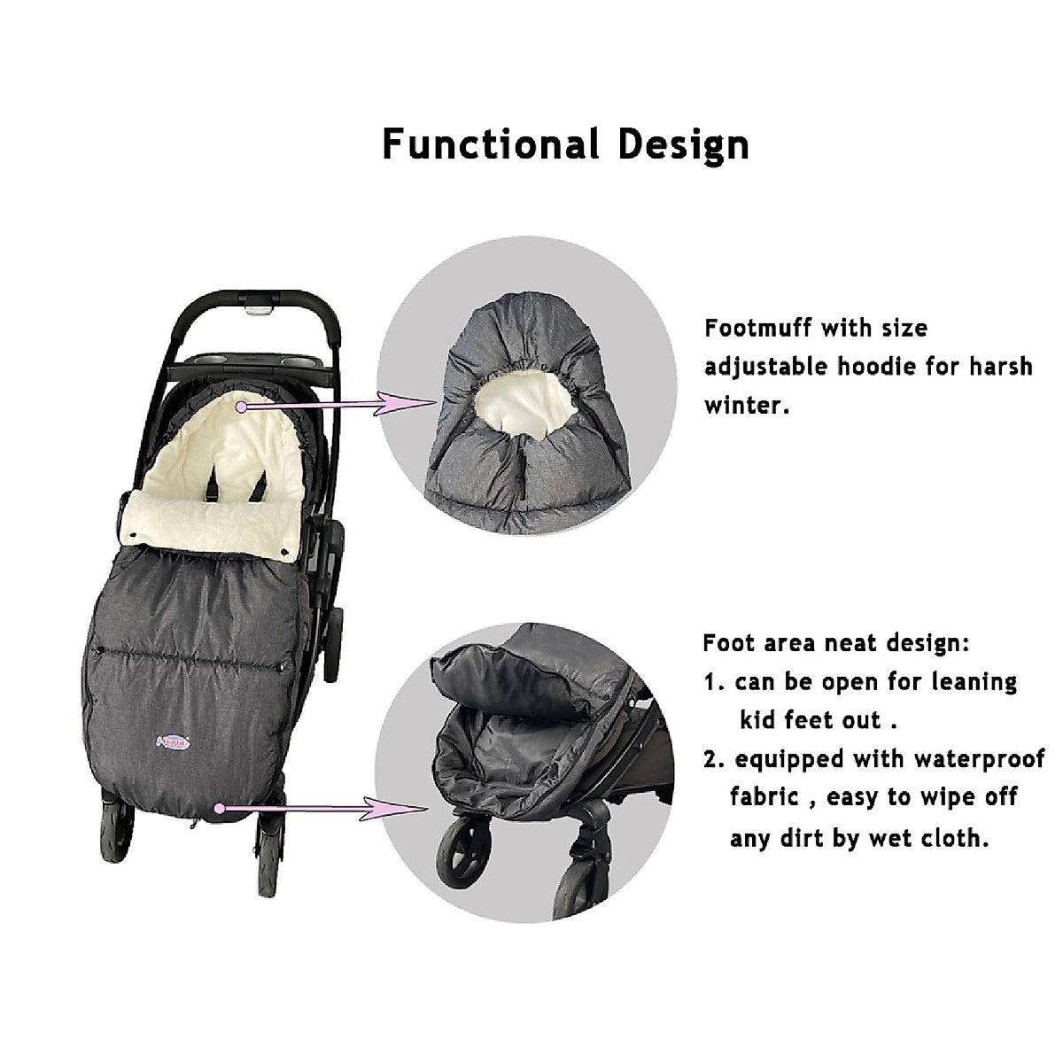 Waterproof Winter Stroller Footmuff,Universal Bunting Bag Compatible with All Strollers,Filled with 3D Cotton Toddler Stroller Winter Cover M6-4T,Beige