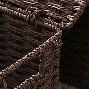 Motifeur Hand-woven Paper Rope Rectangular Baskets With Lids, Multi-purpose Stackable Utility Organizers with Built-in Handles (Set of 3, Brown)
